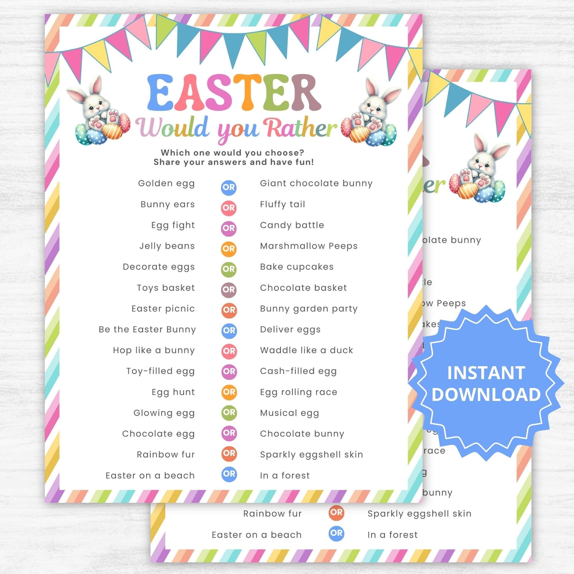 Easter Would You Rather Game | Printable Party Activity (instant ...