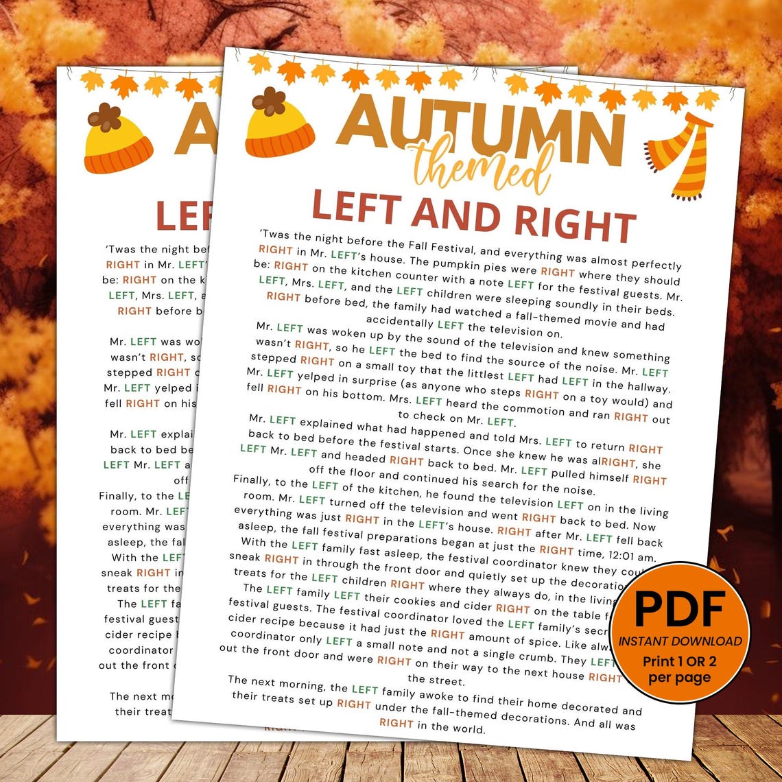 Fall Left Right Game, Left Right Story Pass the Gift Prize Exchange ...