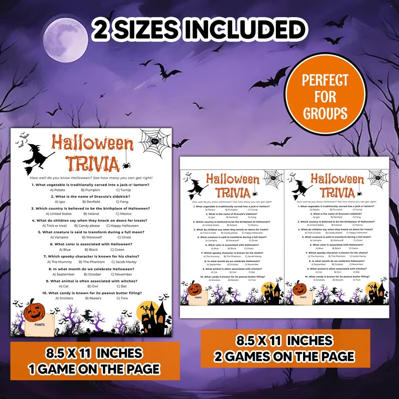 Halloween Trivia Game Printable, Halloween Party Games for Kids and ...