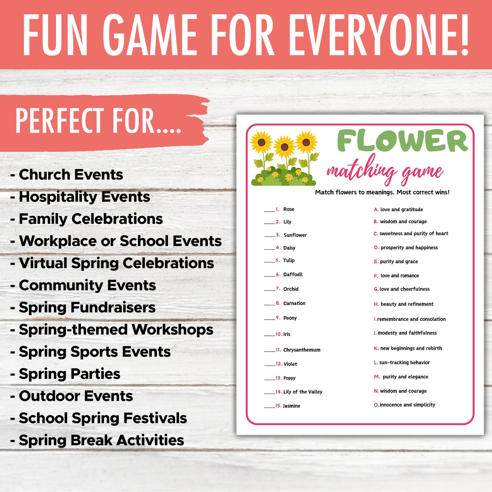 Spring Flower Matching Printable Game | Fun Spring Party Games | Spring ...