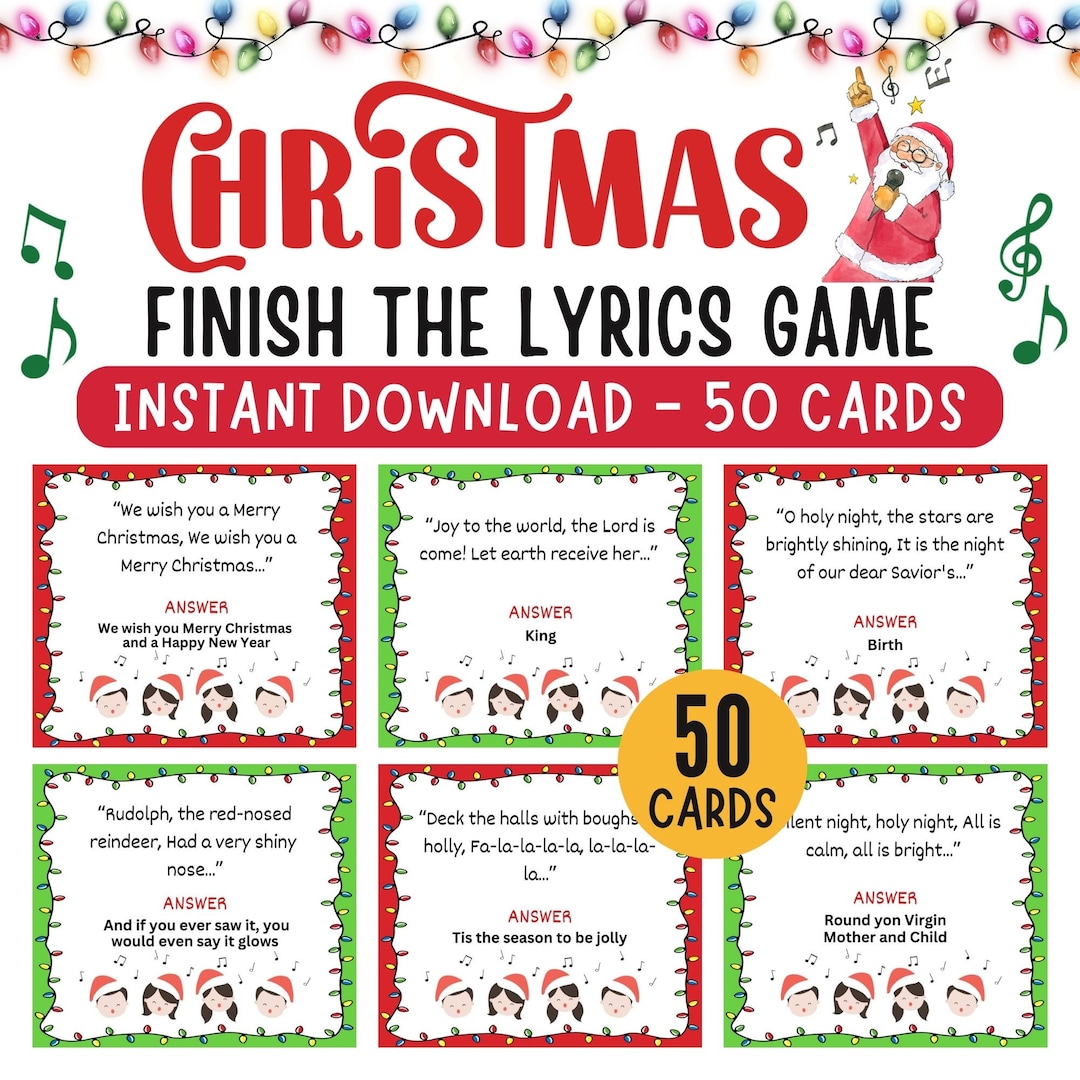 Christmas Carol Finish the Lyric Game, Printable Christmas Game, Finish ...