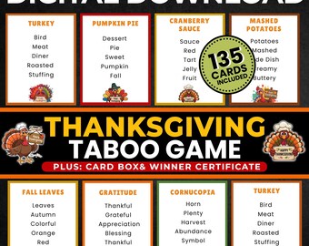 Thanksgiving Taboo Game Cards, Party Game, Printable Thanksgiving ...