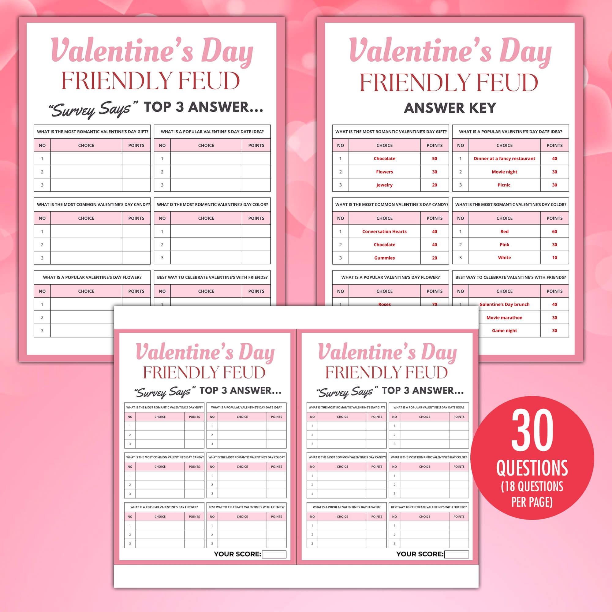 Valentine's Day Friendly Feud Game, Valentine's Party Game, Printable ...
