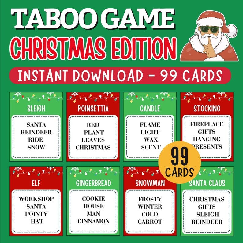 Christmas Taboo Game, Family Party Game, Printable Christmas Family ...