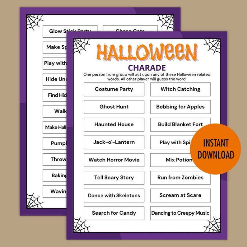 Halloween Charades Game, Printable Party Game (digital Download) - Etsy