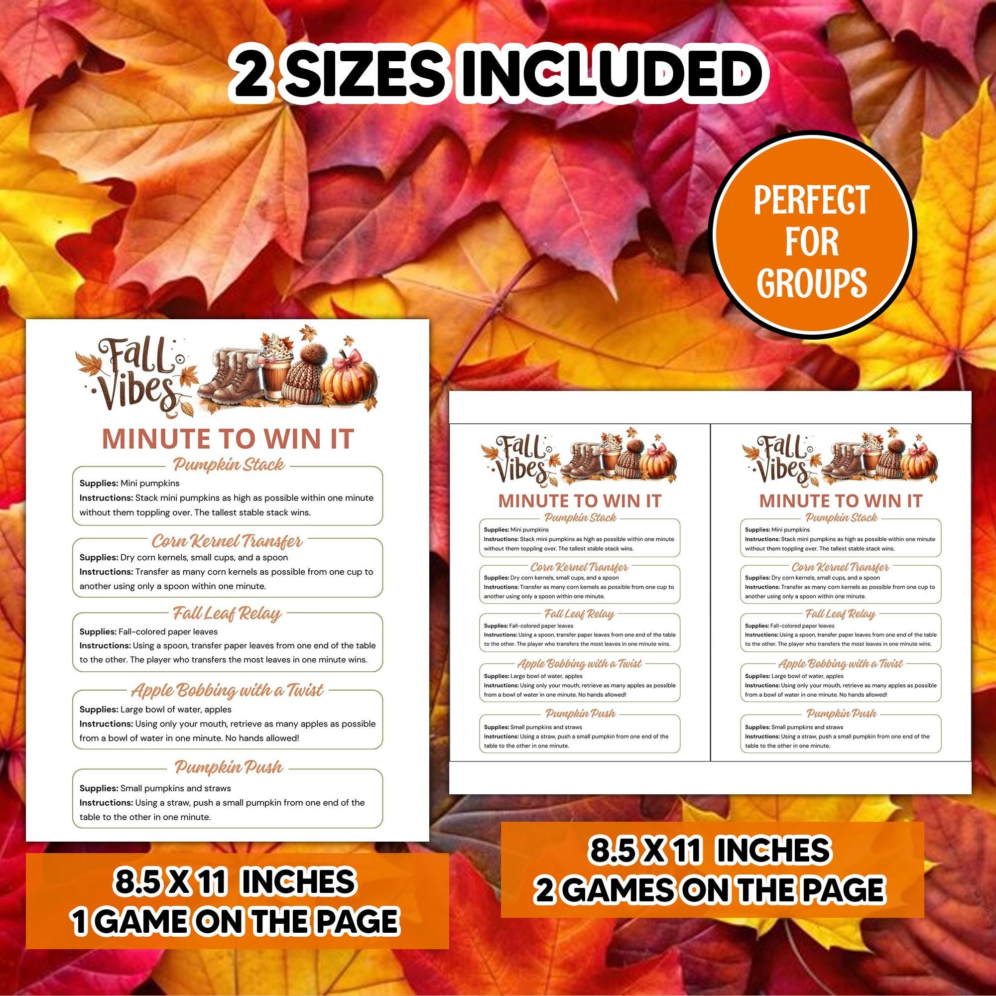 Fall Minute to Win It Games, Autumn Party Games (printable) - Etsy