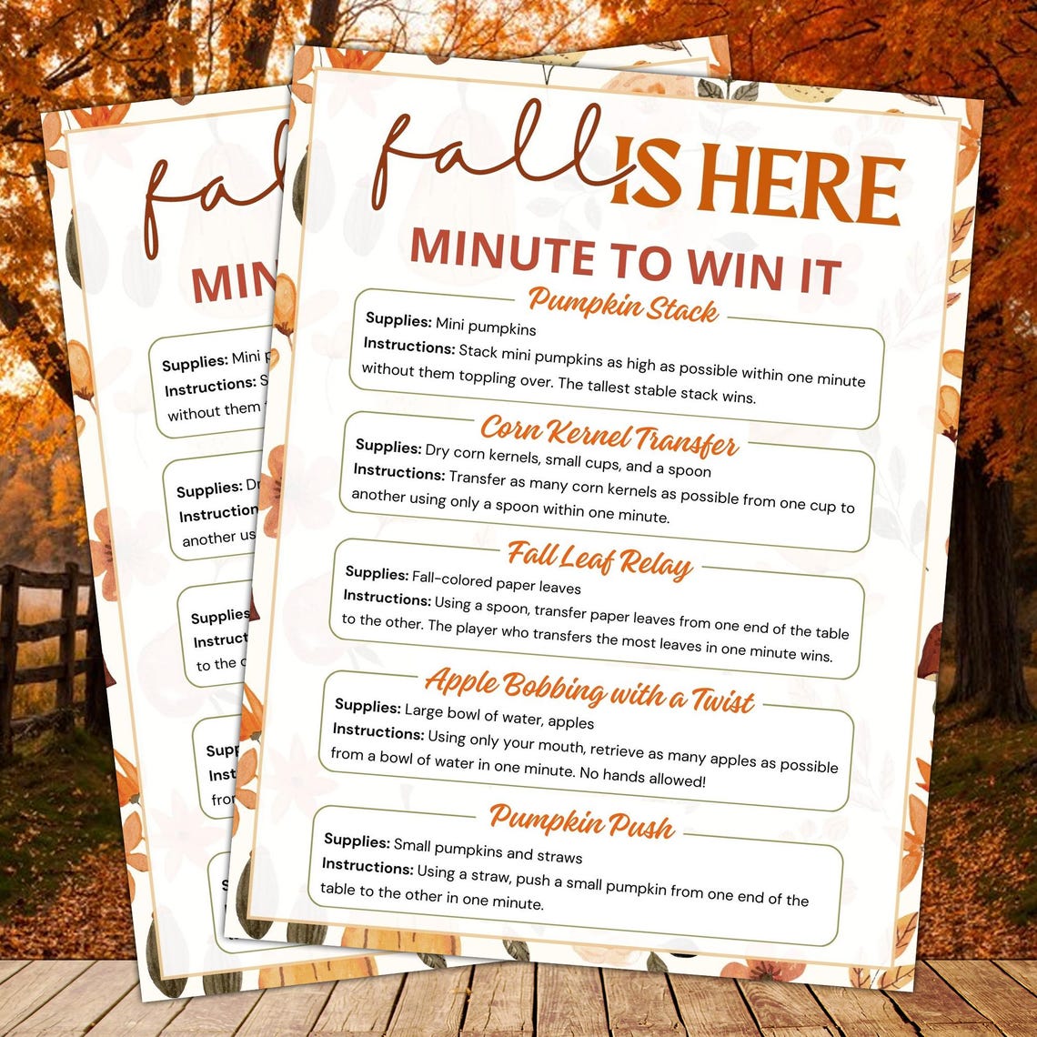 Fall Minute to Win It Games, Thanksgiving Autumn Party (printable) - Etsy