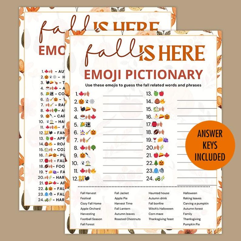 Fall Emoji Pictionary Game | Printable Autumn Games | Fall Time ...