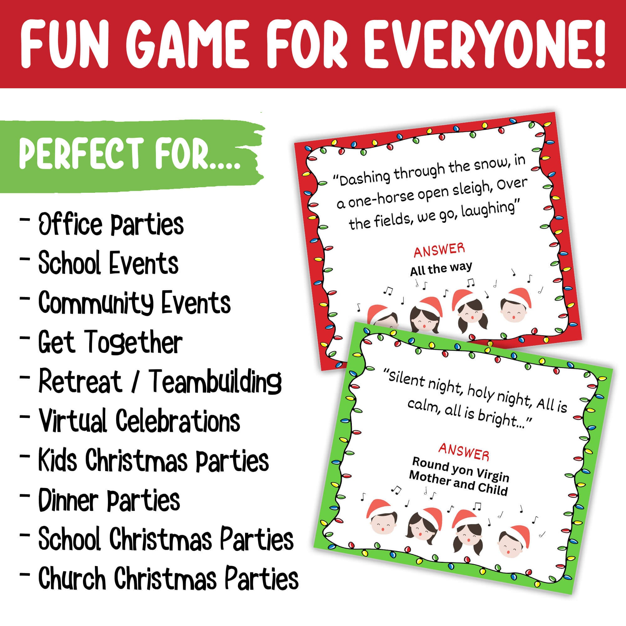 Christmas Carol Finish the Lyric Game, Printable Christmas Game, Finish ...