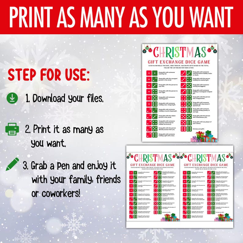 Christmas Gift Exchange Dice Game, Holiday Party (pdf Instant Download ...