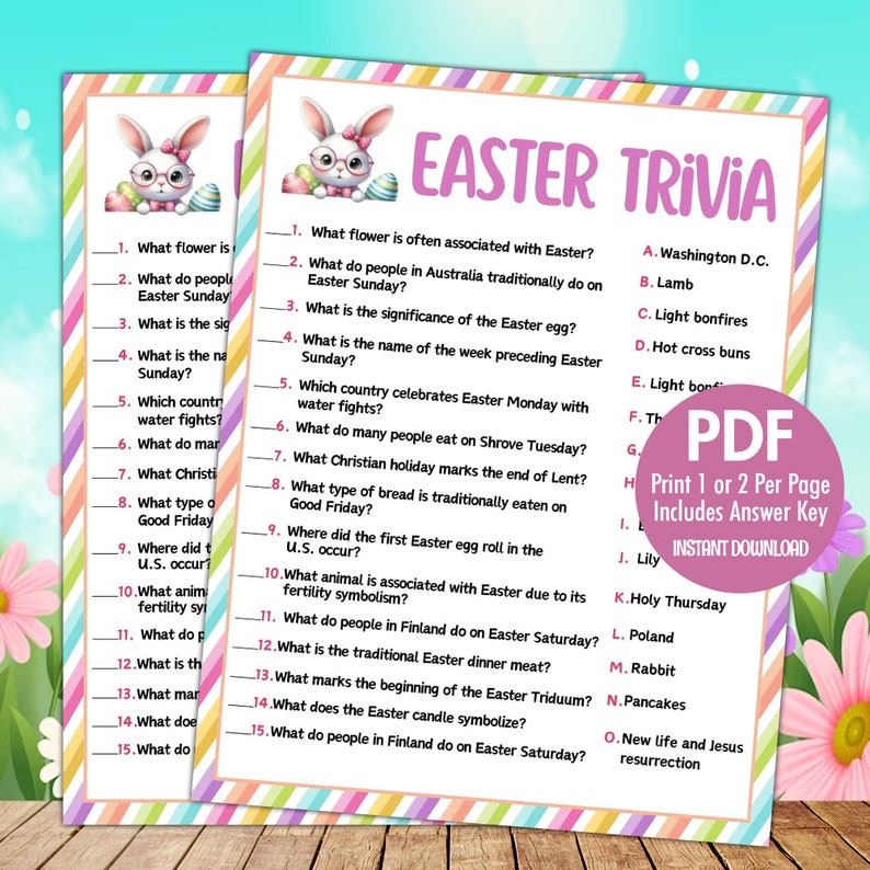 Printable Easter Trivia Game, Easter Party Games, Easter Trivia Games ...