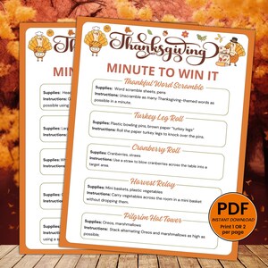 Thanksgiving Minute to Win It Games, Printable Party Activity (digital ...