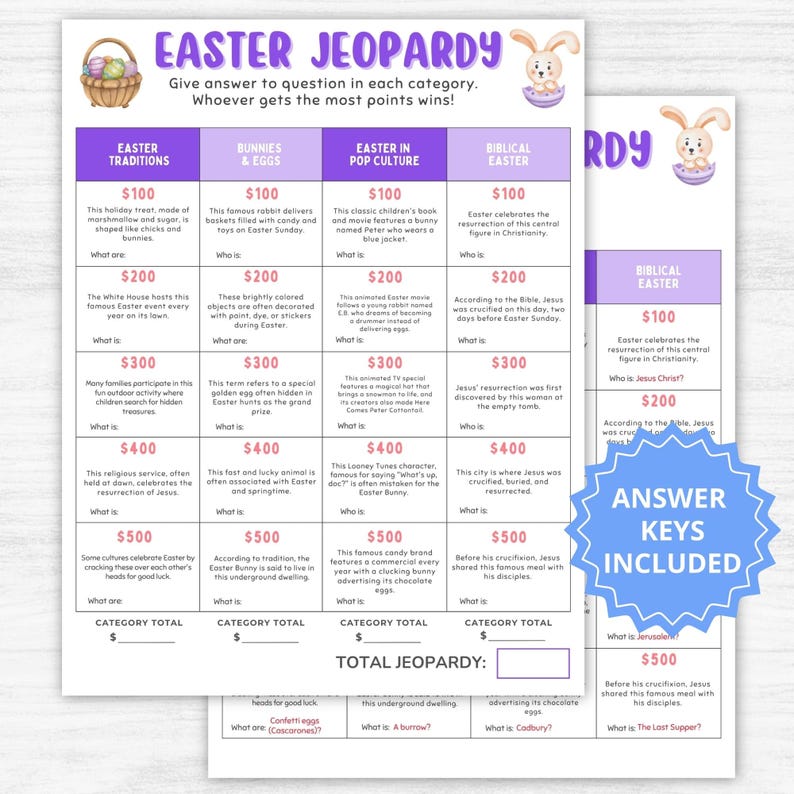 Printable Easter Jeopardy Game, Family Trivia (digital Download) - Etsy