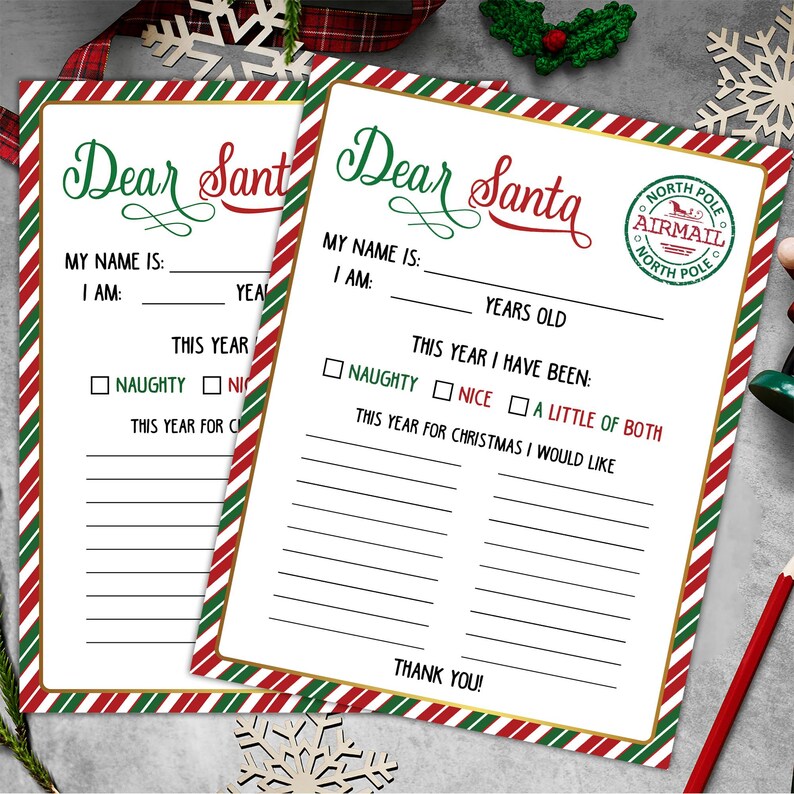 Christmas Wish List Printable, Kids Wish List, Santa Letter, Dear Santa ...