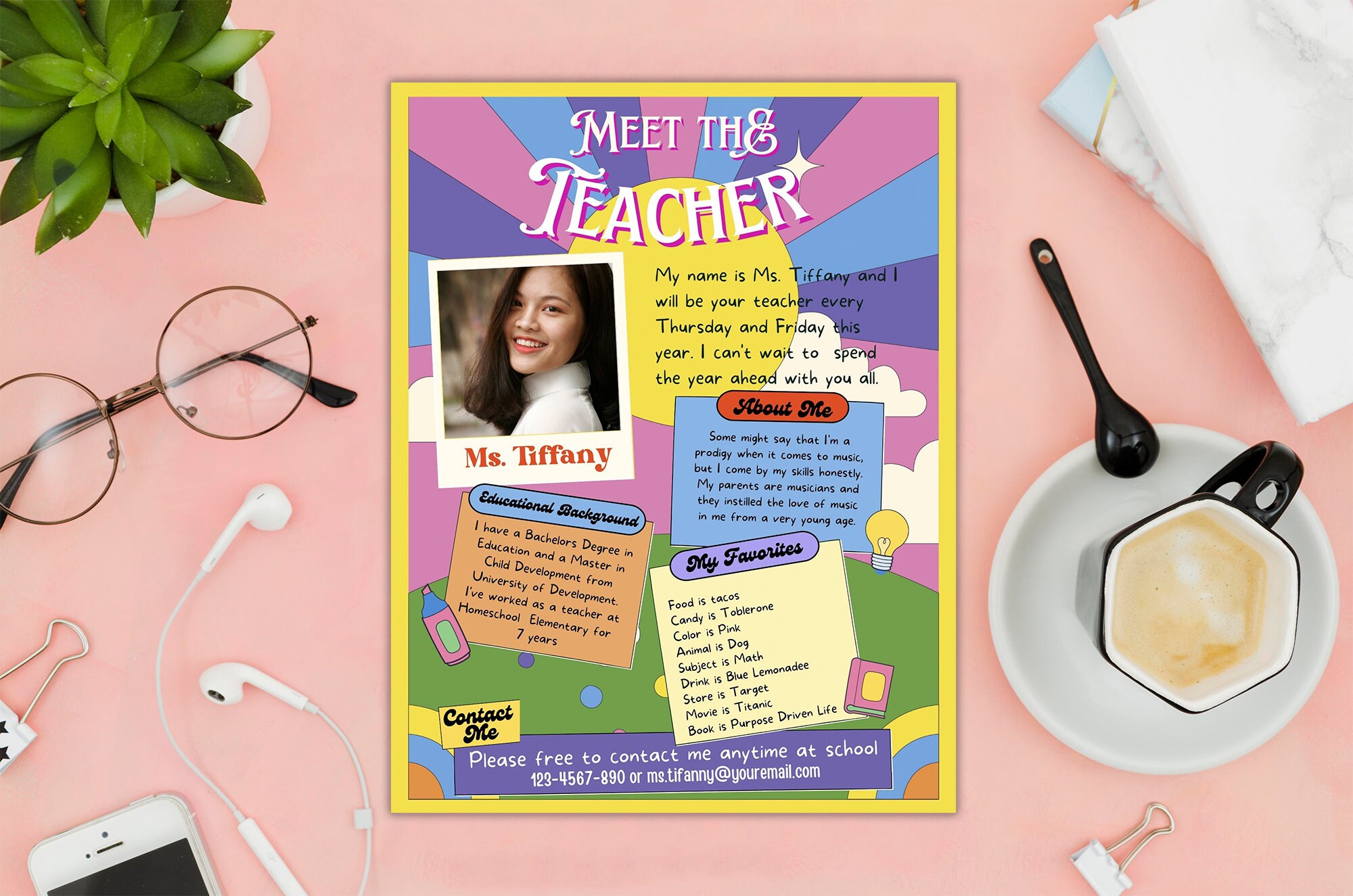 Meet the Teacher Editable Template Groovy, All About Me Teacher, Back ...
