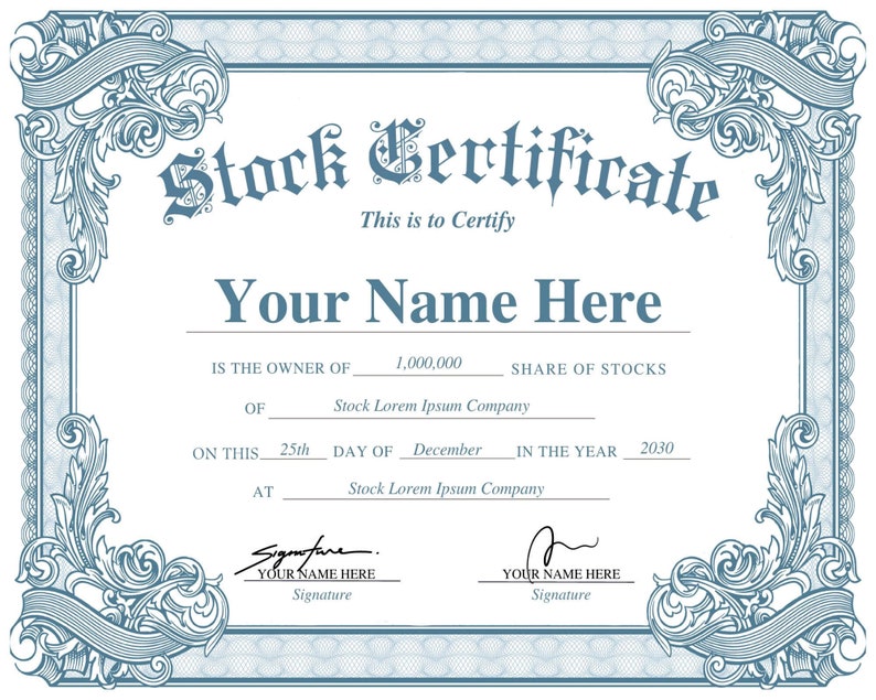 Elegant Stock Certificate Template - Editable and Customizable - Etsy