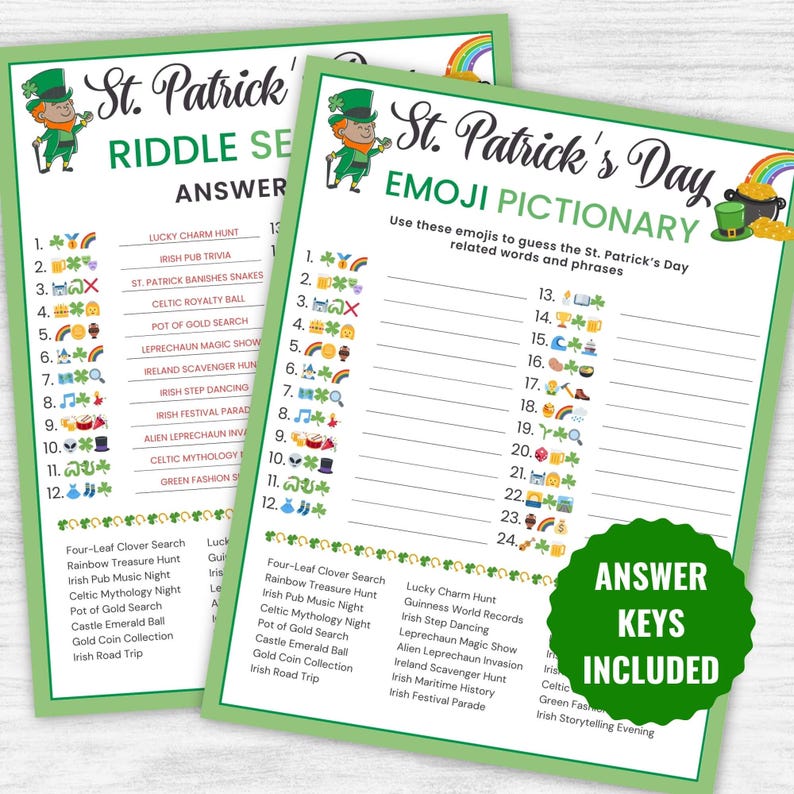 St.patrick's Day Game Bundle, St Patrick's Day Party Games, Printable ...