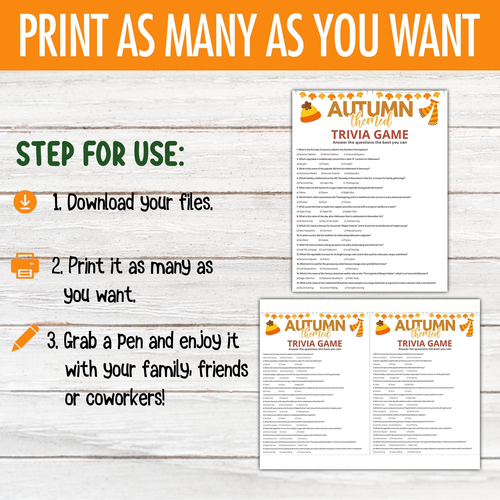 Autumn Trivia Game | Printable Fall Activity (digital Download) - Etsy