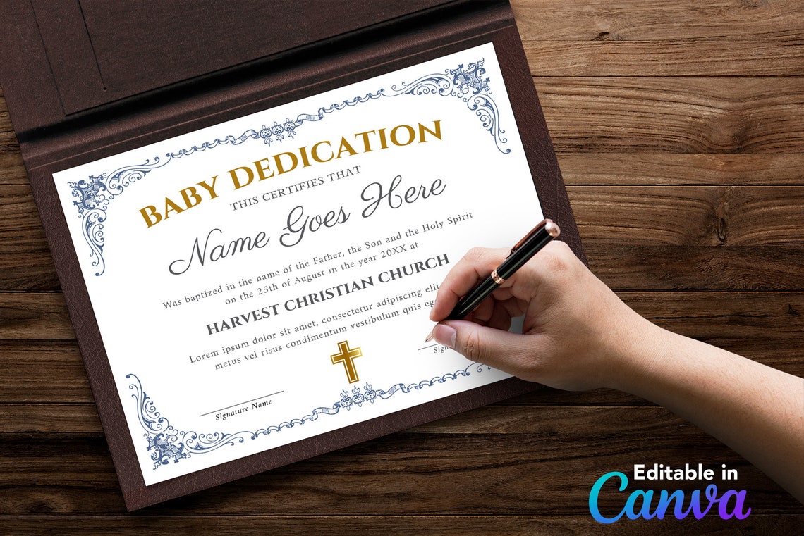 Editable Baby Dedication Certificate Template, Christening (digital ...