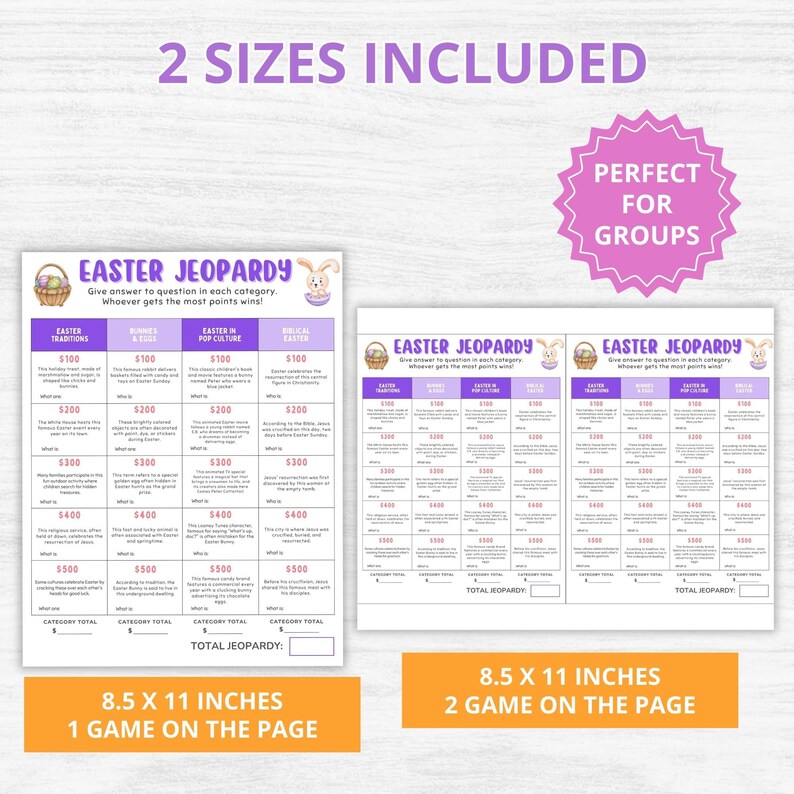 Easter Trivia Game, Easter Jeopardy, Easter Seniors Game, Easter School ...