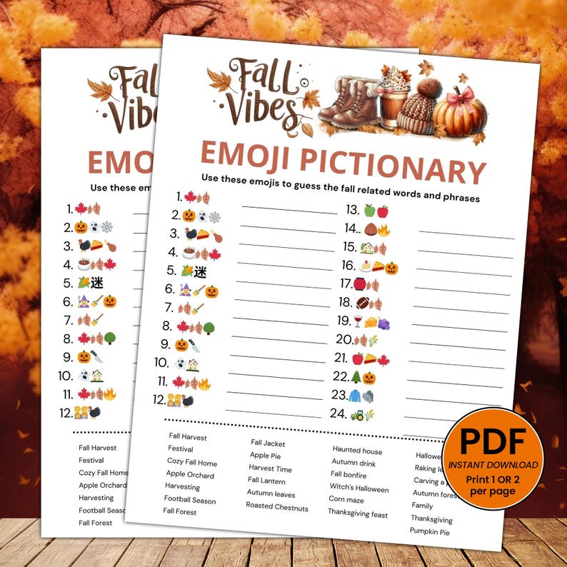 Fall Emoji Pictionary Game | Autumn Printable (digital Download) - Etsy