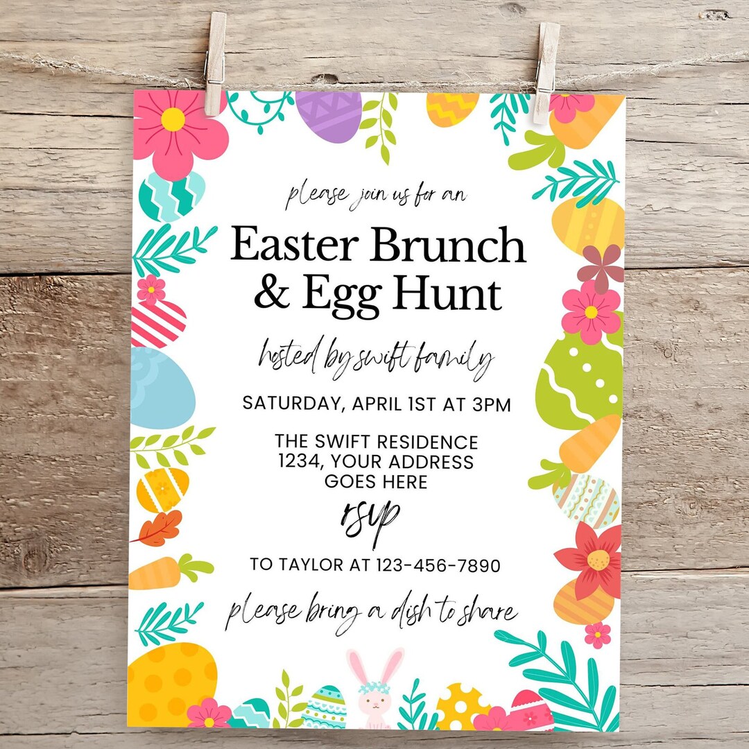 Easter Egg Hunt Invitation, Egg Hunt Party, Easter Egg Brunch Invite ...