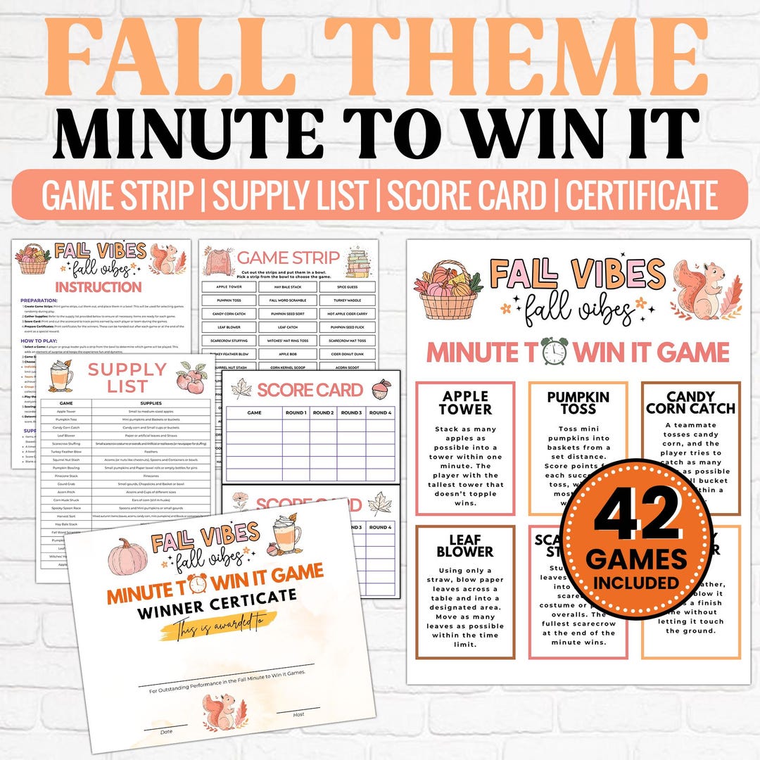 Fall Minute to Win It Games, Thanksgiving, Autumn Party (printable) - Etsy