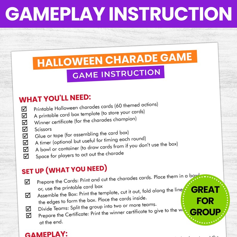 Halloween Charades Game, Spooky Fun (instant Download) - Etsy