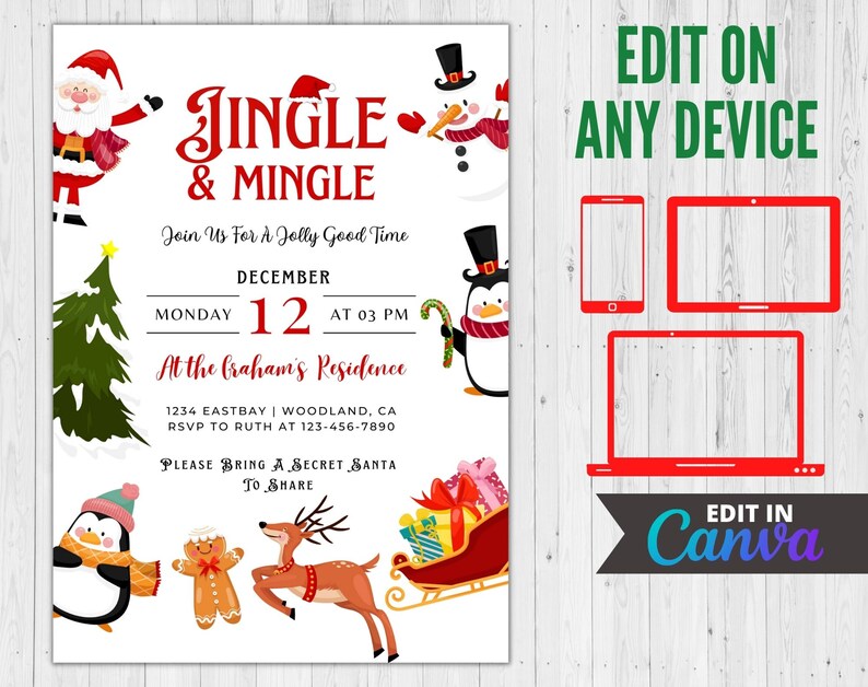 Jingle and Mingle Christmas Party Invitation Editable Kids - Etsy