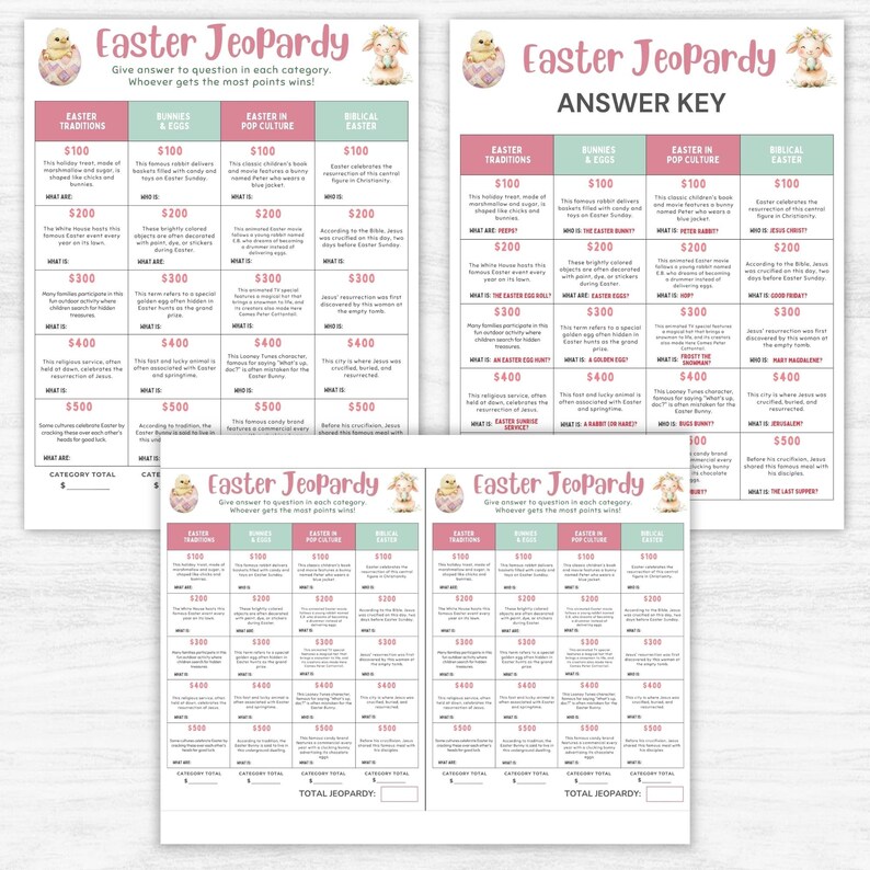 Easter Jeopardy Game, Easter Trivia Party Game, Printable Game, Easter ...
