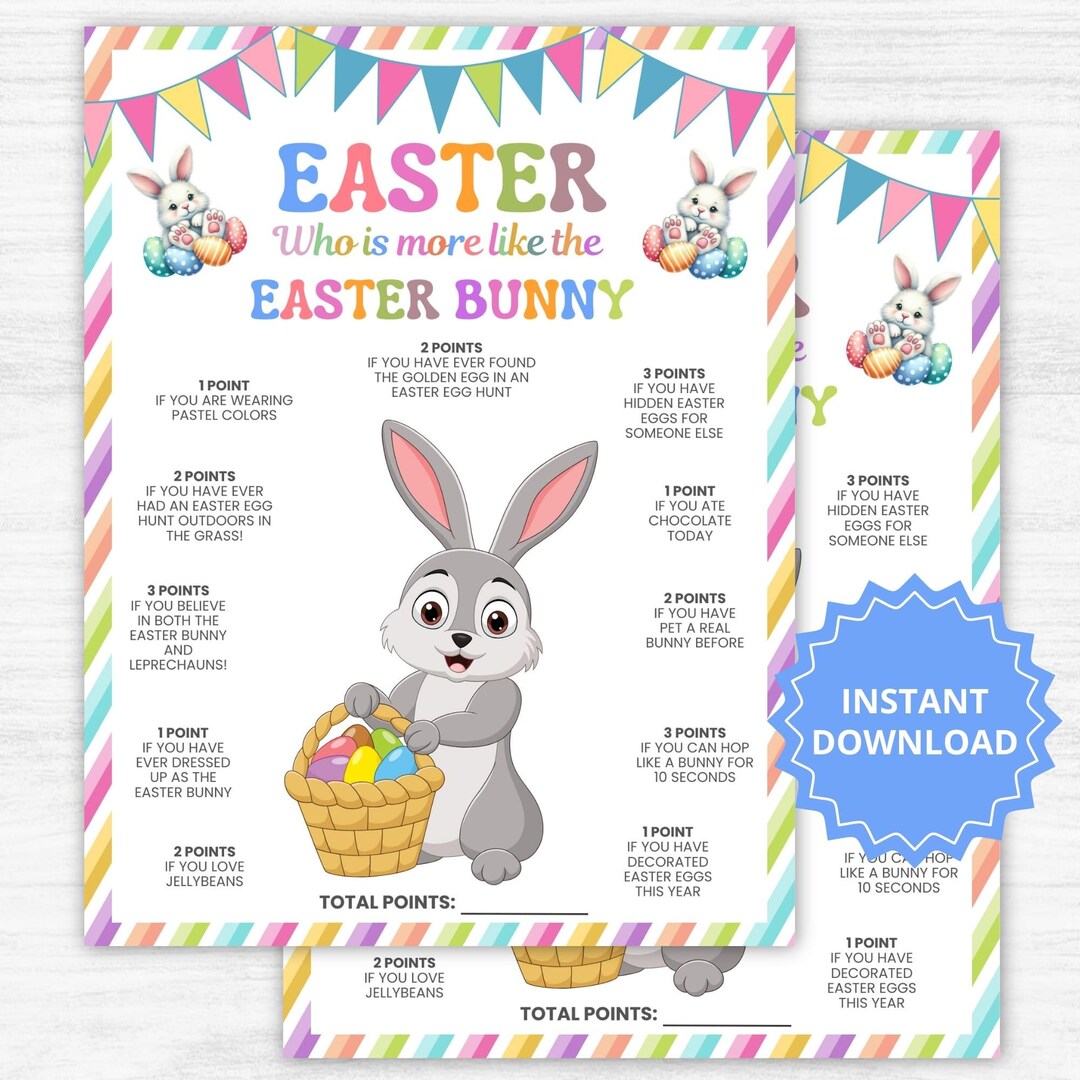 Who is Most Like the Easter Bunny Game Printable | Fun Easter Party ...