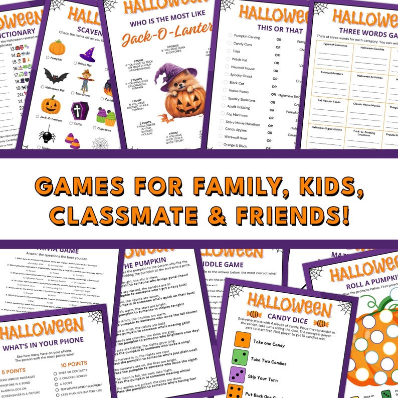 Halloween Printable Game Bundle | Halloween Party Games | Halloween ...