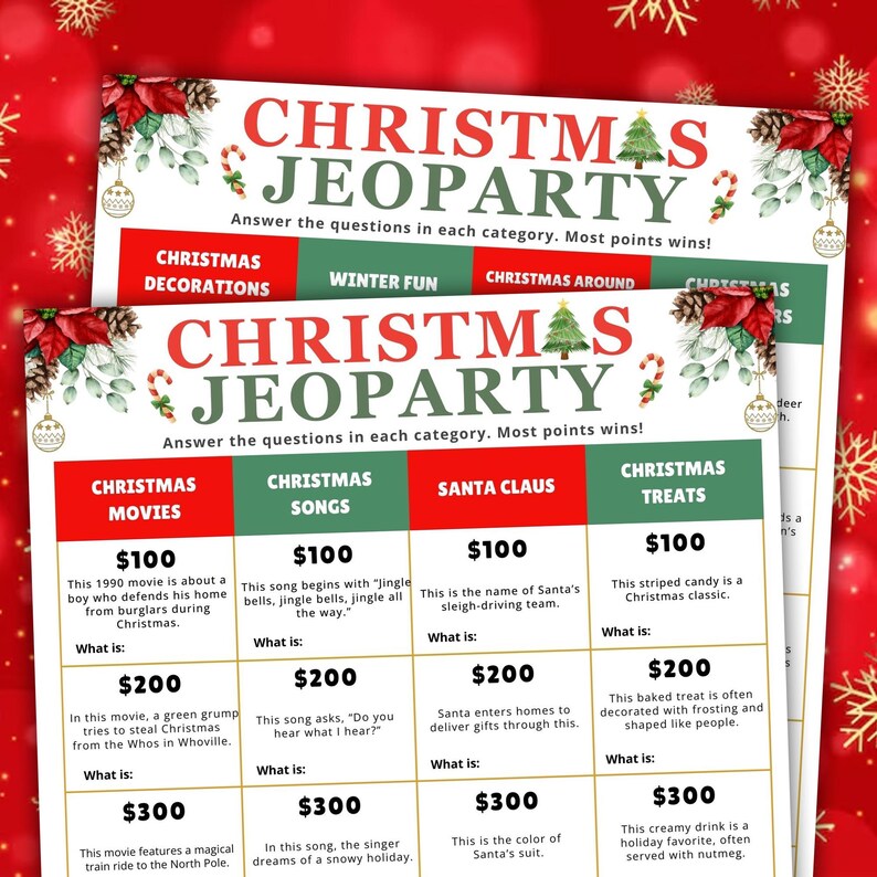 Christmas Jeopardy Game, Holiday Trivia for Family Reunion (printable ...
