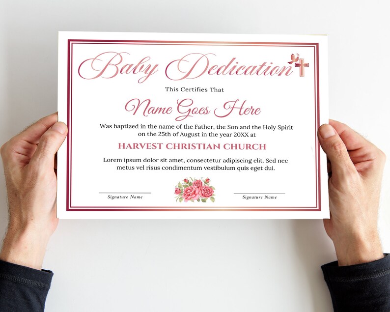 Rose Gold Baby Dedication Certificate Template (digital Download) - Etsy