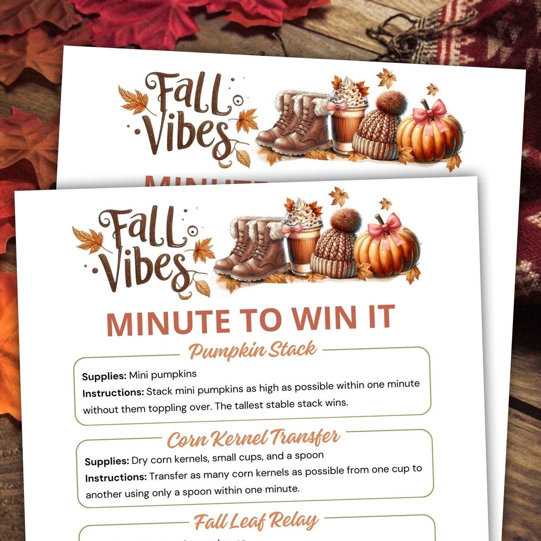 Fall Minute to Win It Games, Printable Fall Games, Autumn Party Games ...