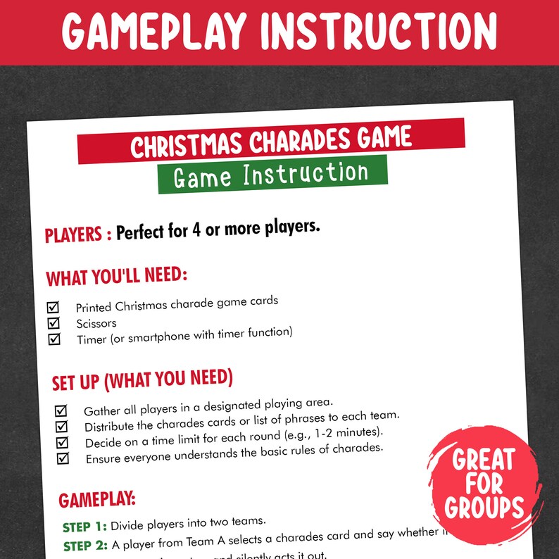 Christmas Charades Christmas Printable Game Christmas Party Game for ...