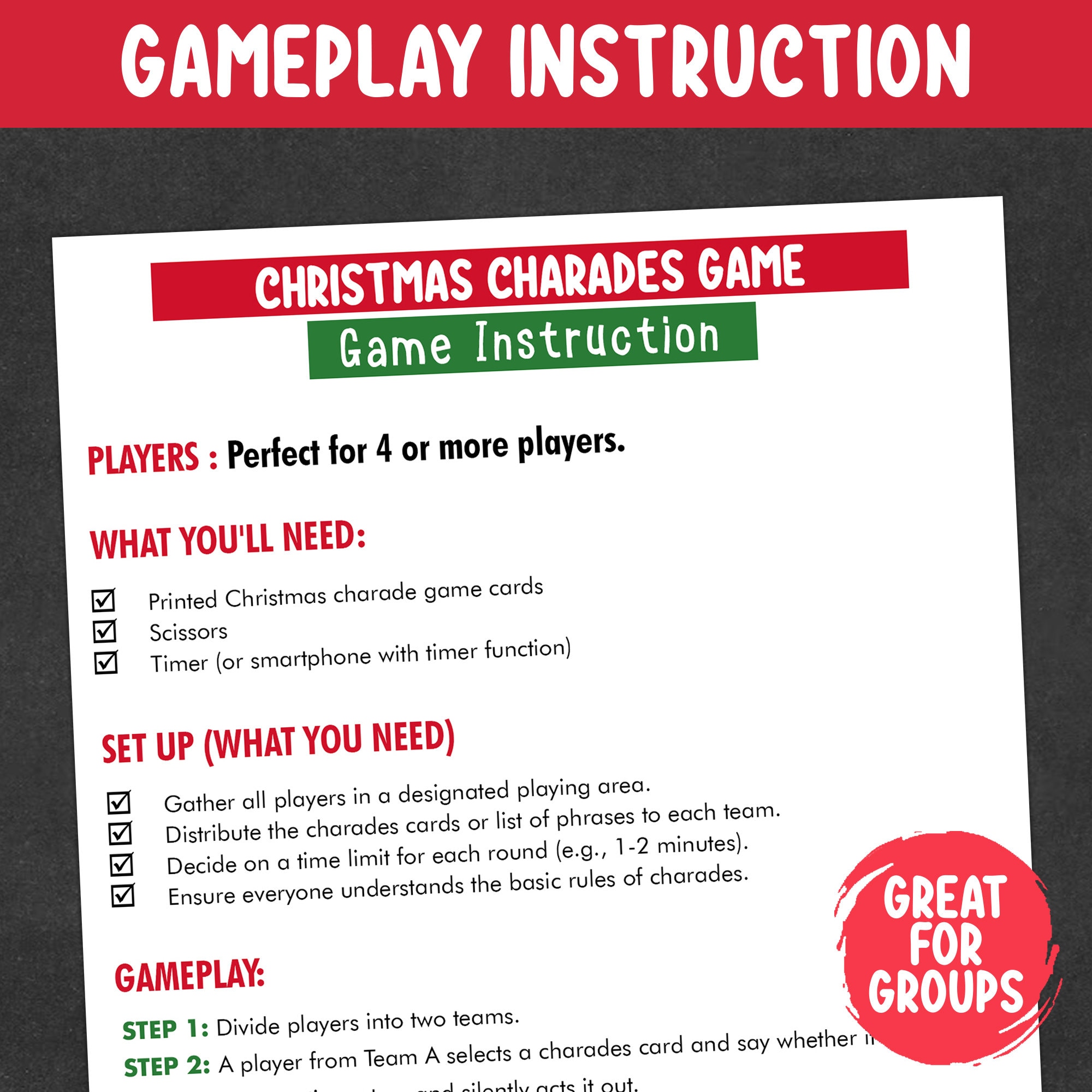 Christmas Charades Christmas Printable Game Christmas Party Game for ...
