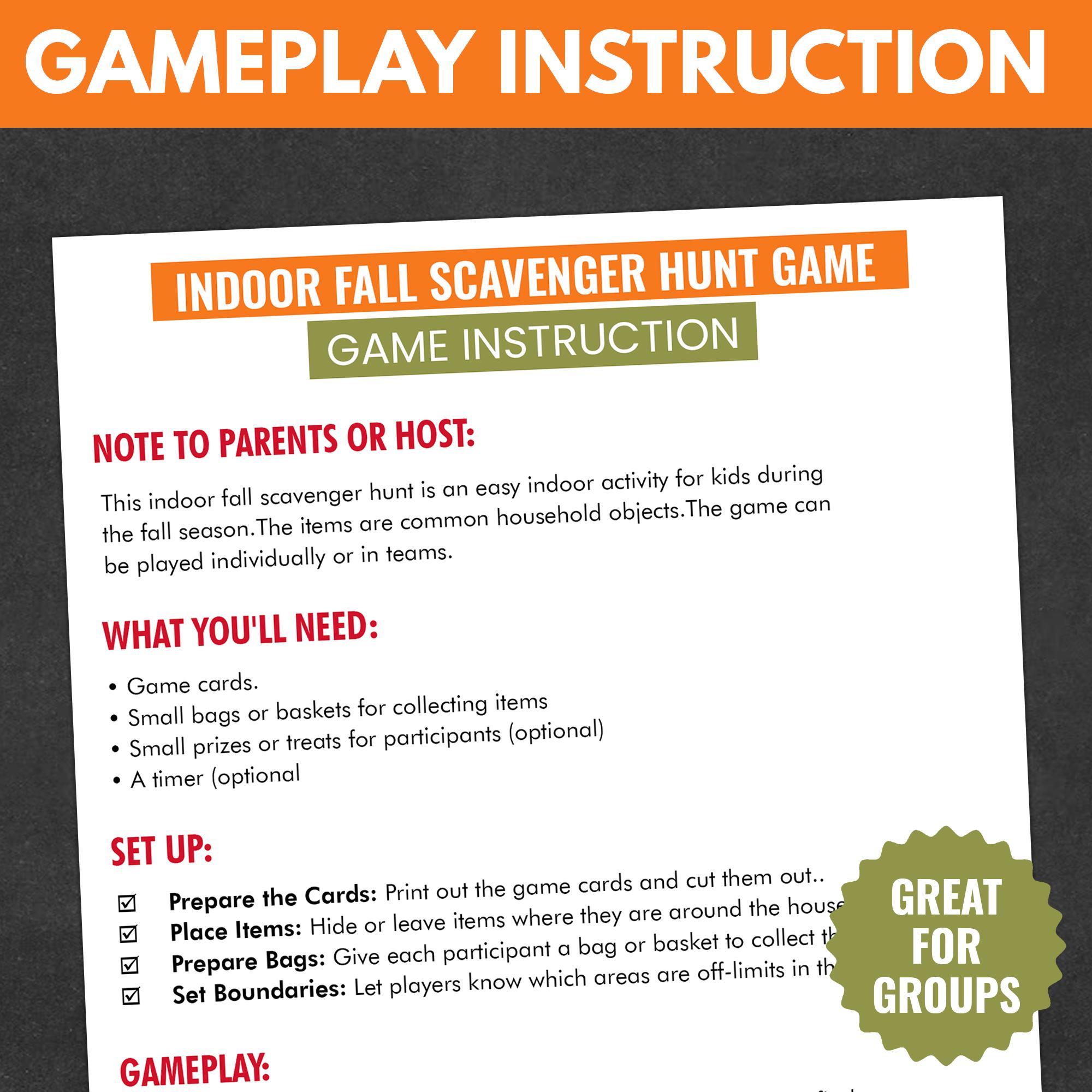Fall-themed Indoor Scavenger Hunt for Younger Kids | Printable PDF - Etsy