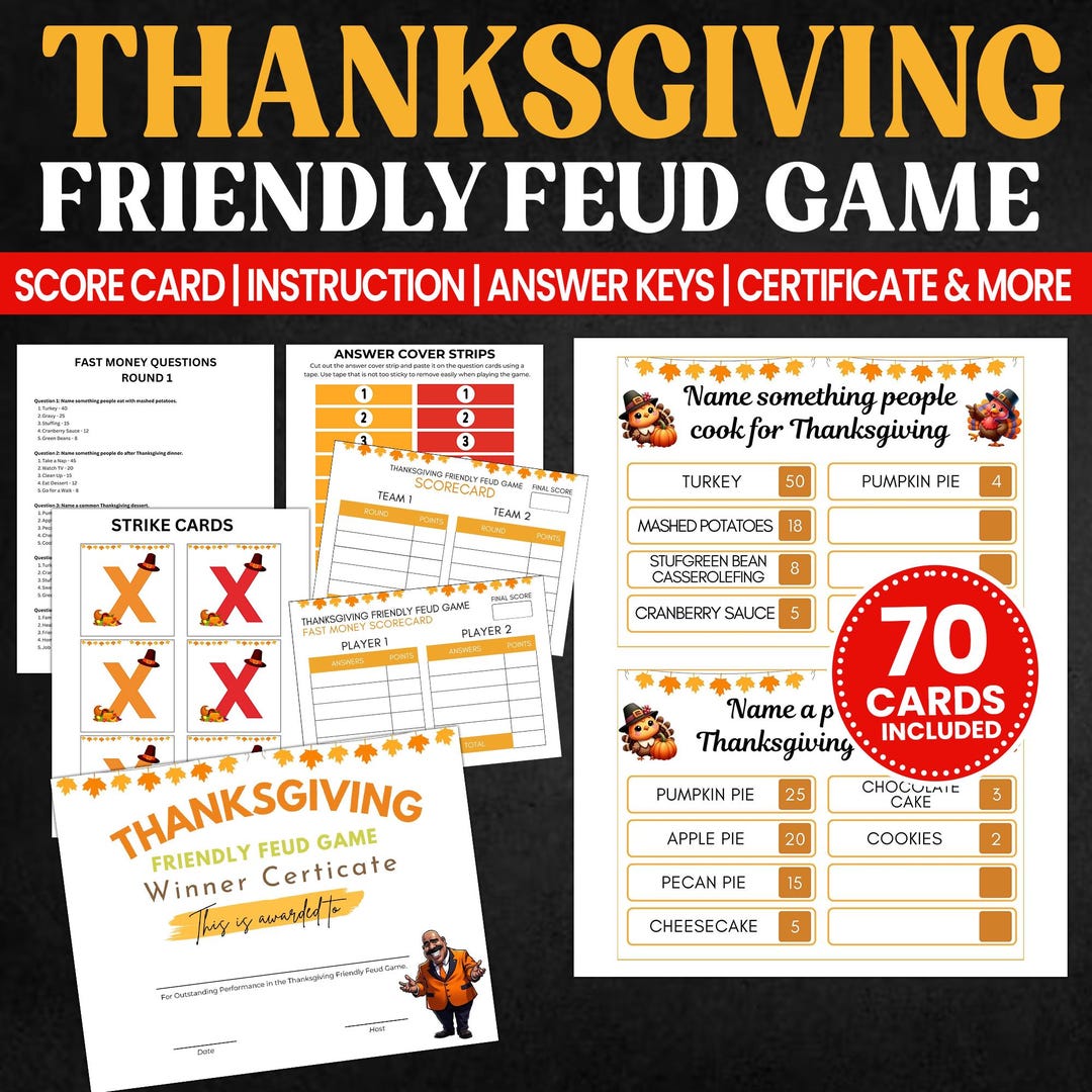 Thanksgiving Friendly Feud Printable Game, Thanksgiving Game ...