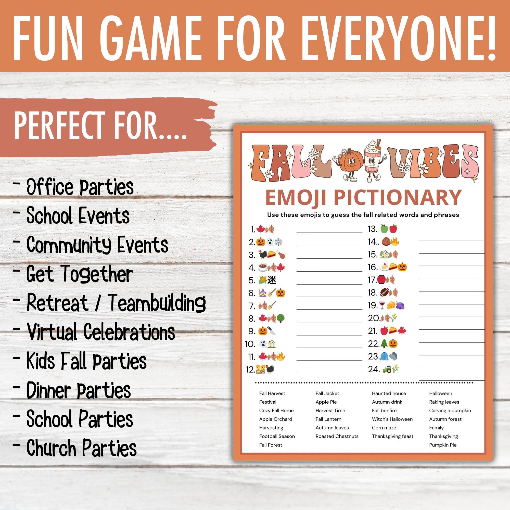 Fall Emoji Pictionary Game Printable Autumn Games Fall Time Activities ...
