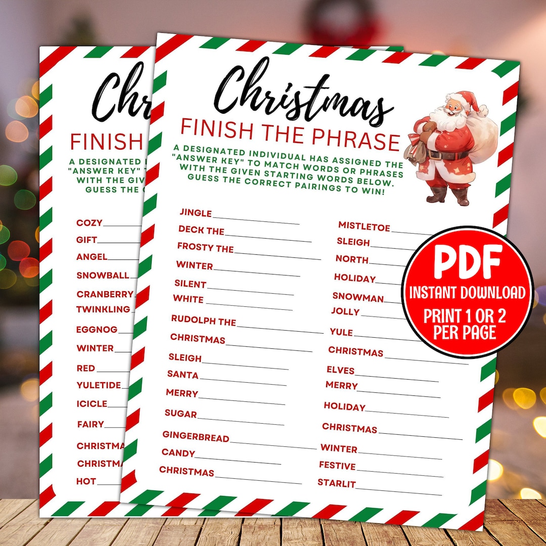 Christmas Phrase Game, Finish the Christmas Phrase, Christmas Family ...