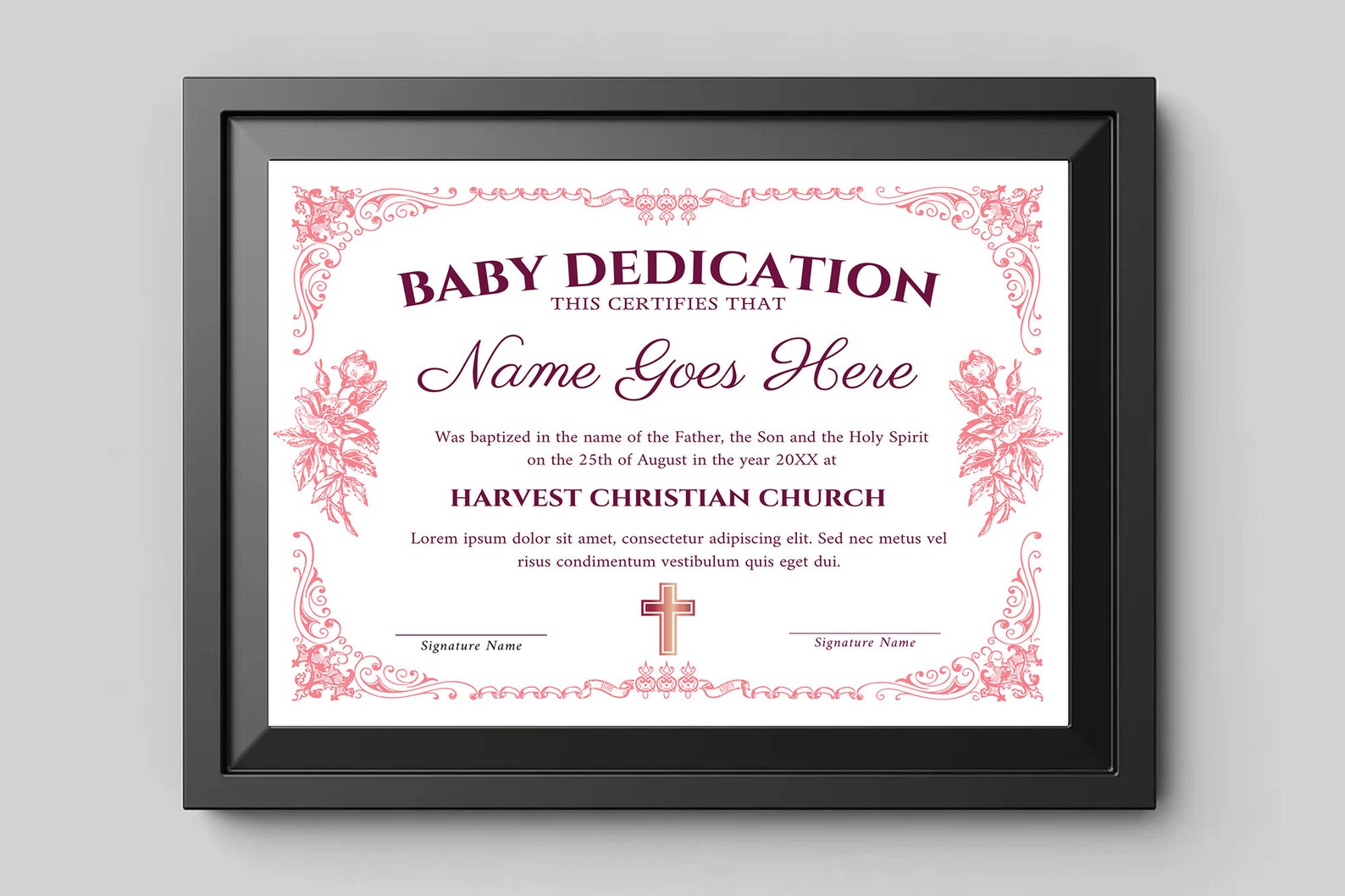 Baby Dedication Certificate Template, Child Dedication Certificate Pink ...