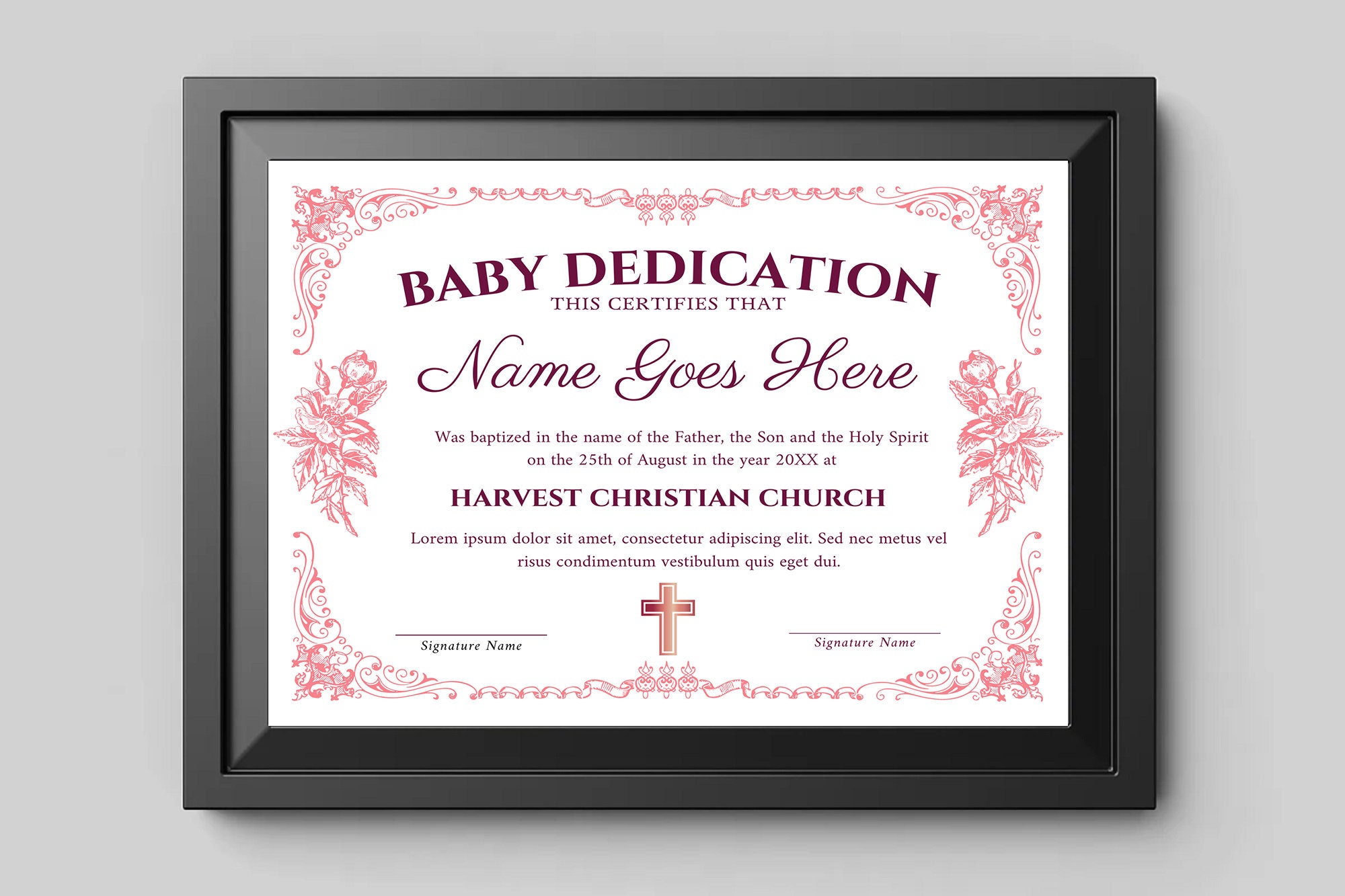 Baby Dedication Certificate Template, Child Dedication Certificate Pink ...