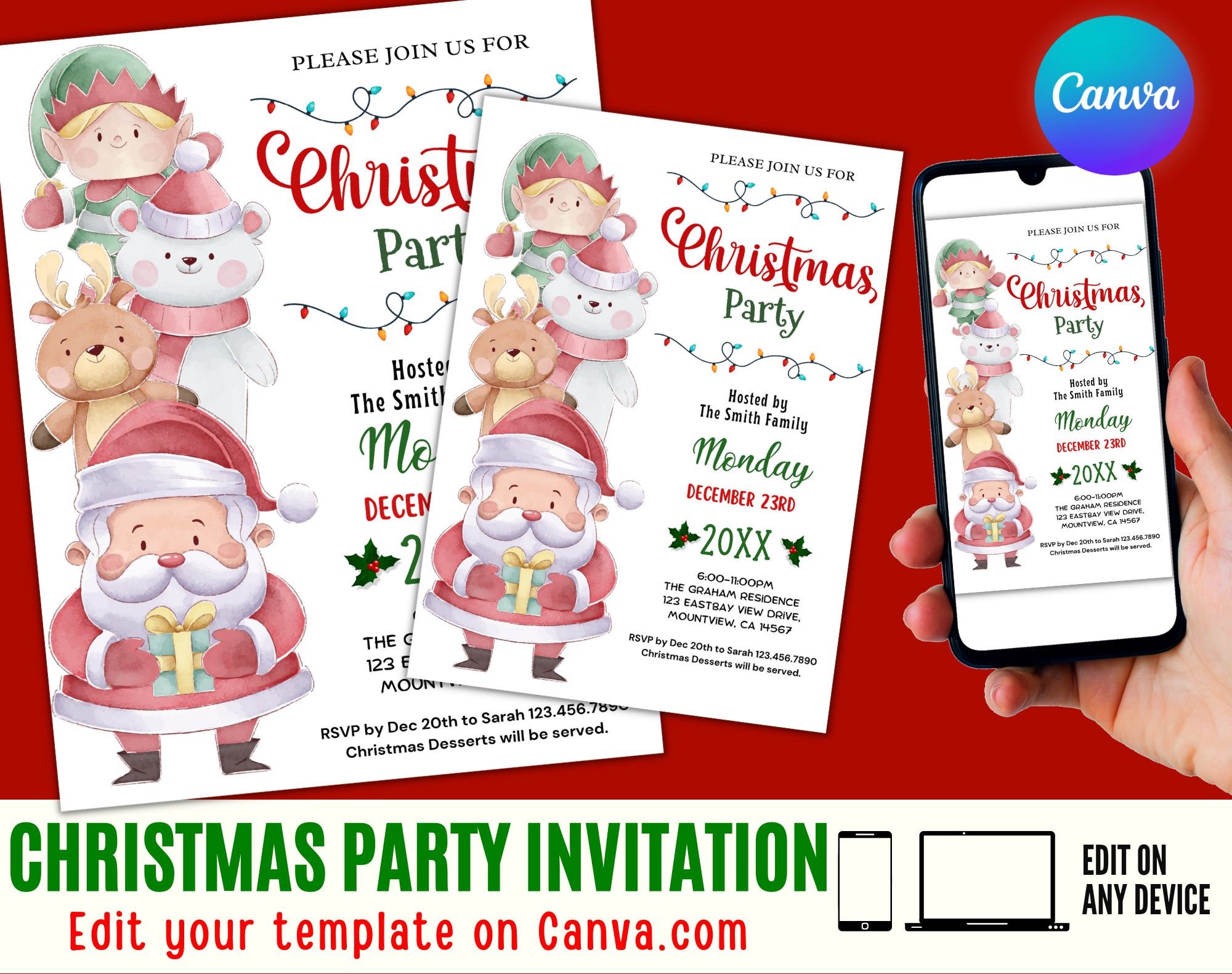 Editable Christmas Invitation Template Christmas Party - Etsy