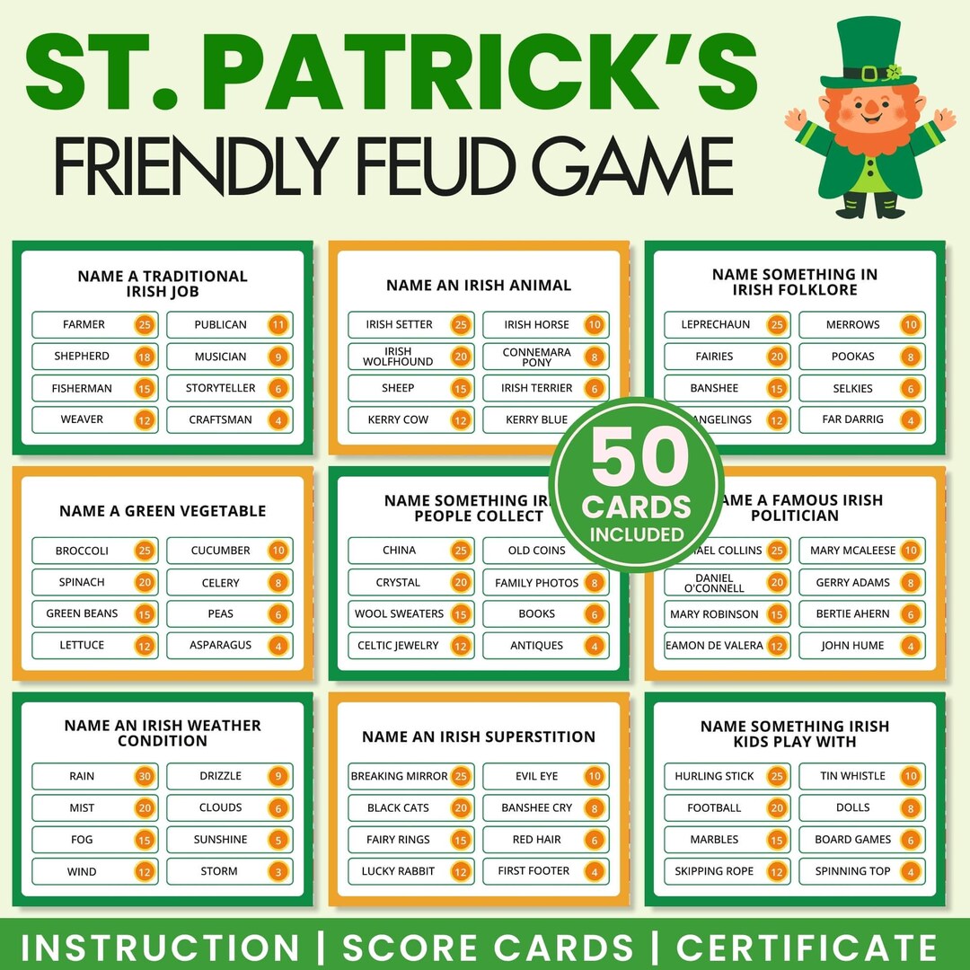 St. Patrick’s Day Family Feud - Printable Game - Fun Team Trivia ...