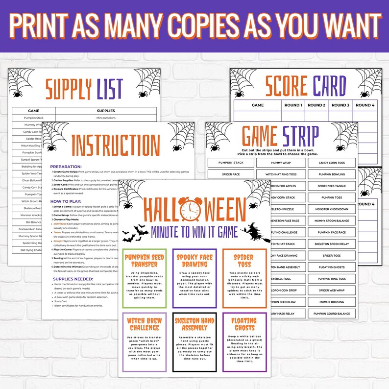 Halloween Minute to Win It Games, Printable Party Activities (digital ...