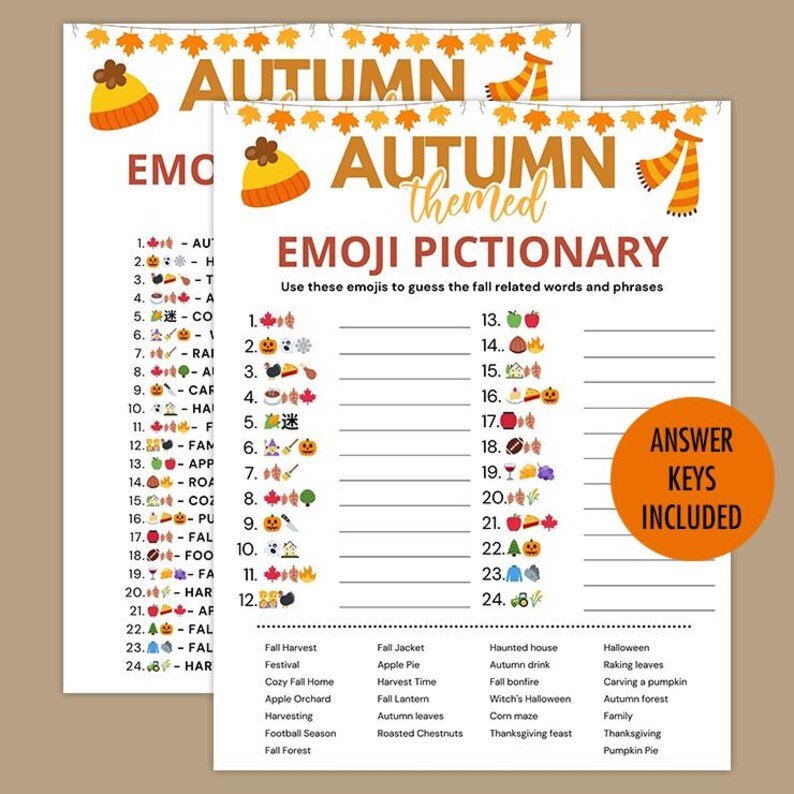 Fall Emoji Pictionary Game | Autumn Printable (digital Download) - Etsy