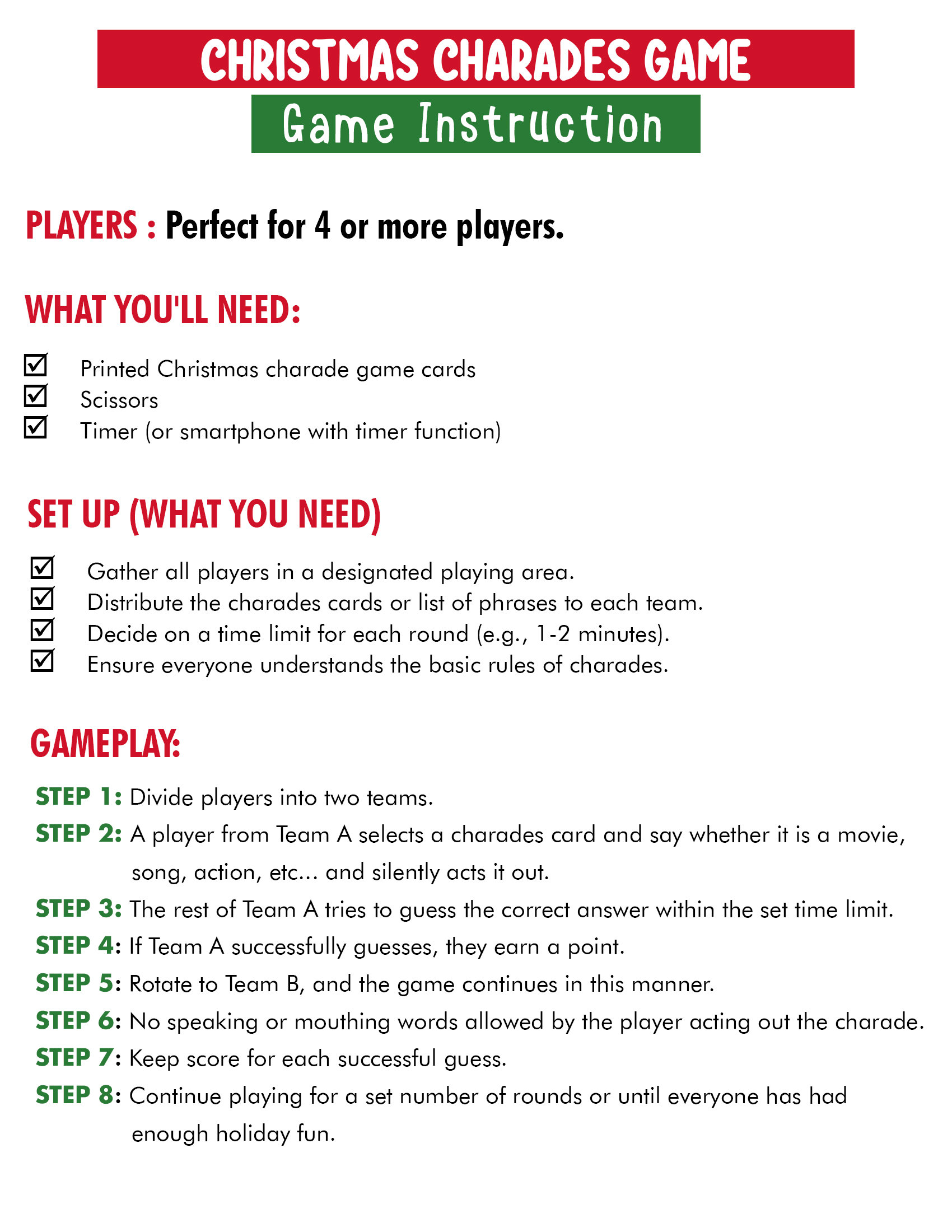 Christmas Charades Christmas Party Game for Adults and Kids Christmas ...