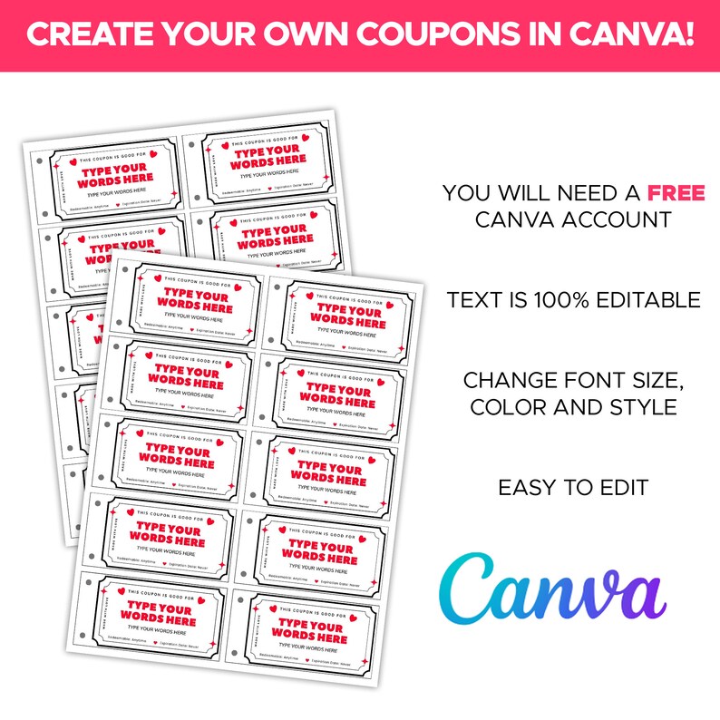 Printable Love Coupons, Editable Canva Template (Digital Download ...