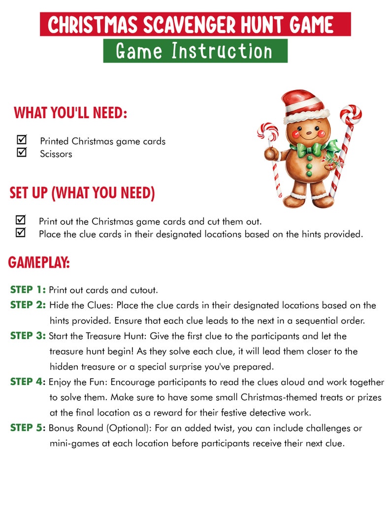 Christmas Scavenger Hunt for Kids Holiday Indoor Hunt Clues Treasure ...